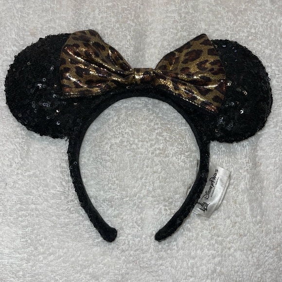 Disney | Accessories | Disney Black Leopard Bow Minnie Ears Headband ...